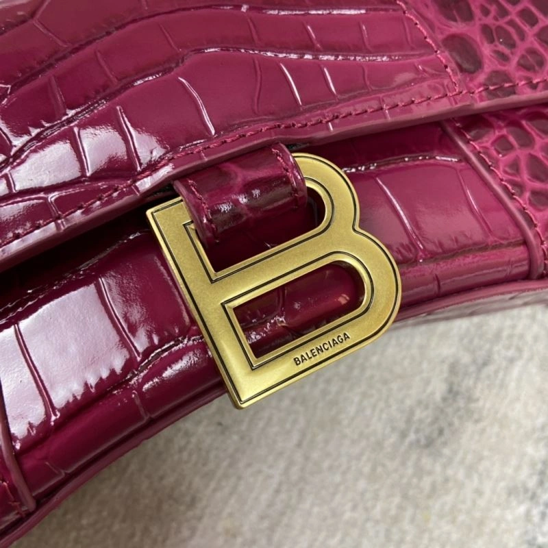 Genuine Balenciaga Hourglass Crocodile-Pattern Cherry Red Bag