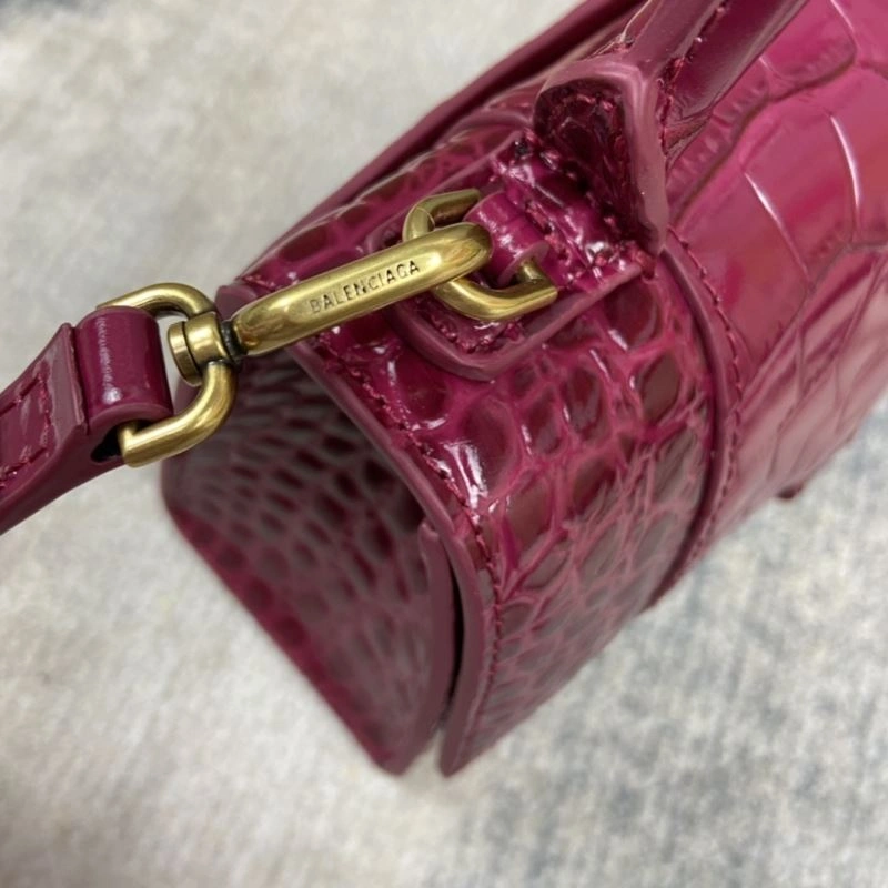 Genuine Balenciaga Hourglass Crocodile-Pattern Cherry Red Bag
