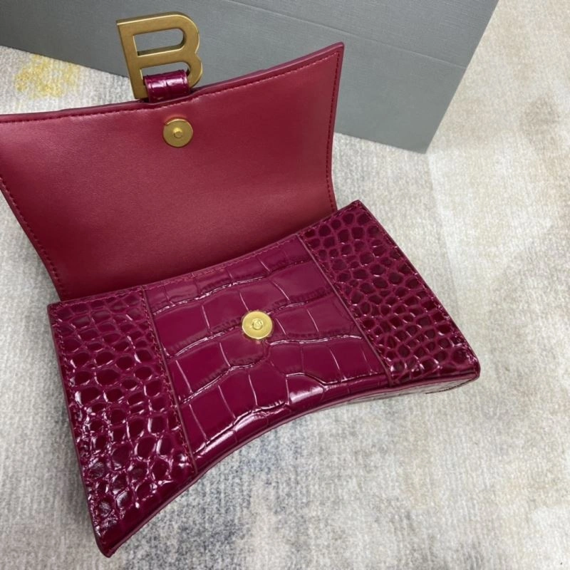Genuine Balenciaga Hourglass Crocodile-Pattern Cherry Red Bag