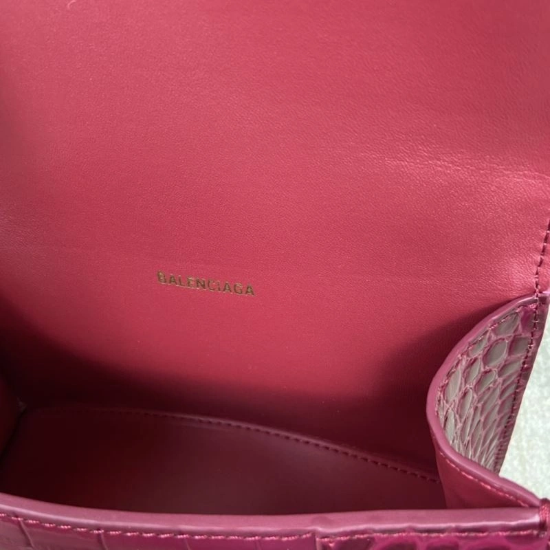 Genuine Balenciaga Hourglass Crocodile-Pattern Cherry Red Bag