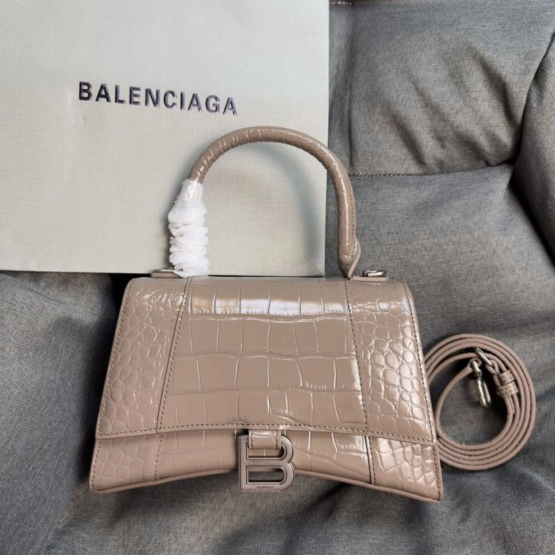 Balenciaga Hourglass Crocodile Print Bag with Silver Buckle