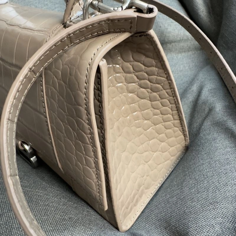 Original Balenciaga Hourglass Crocodile Print Bag with Silver Buckle