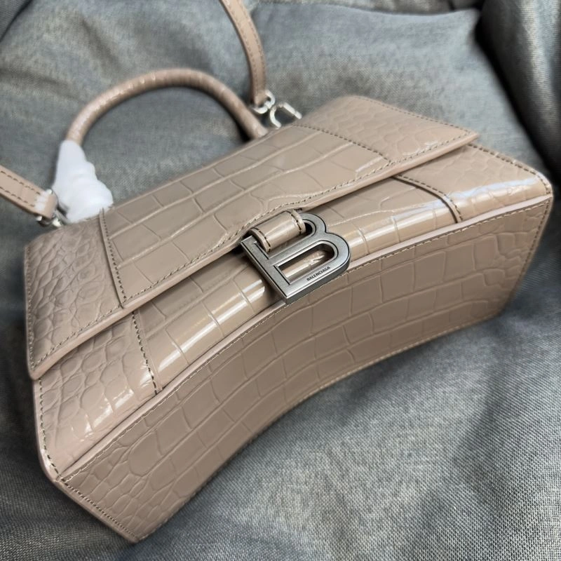 Original Balenciaga Hourglass Crocodile Print Bag with Silver Buckle