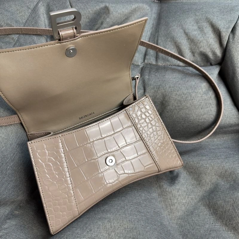 Original Balenciaga Hourglass Crocodile Print Bag with Silver Buckle