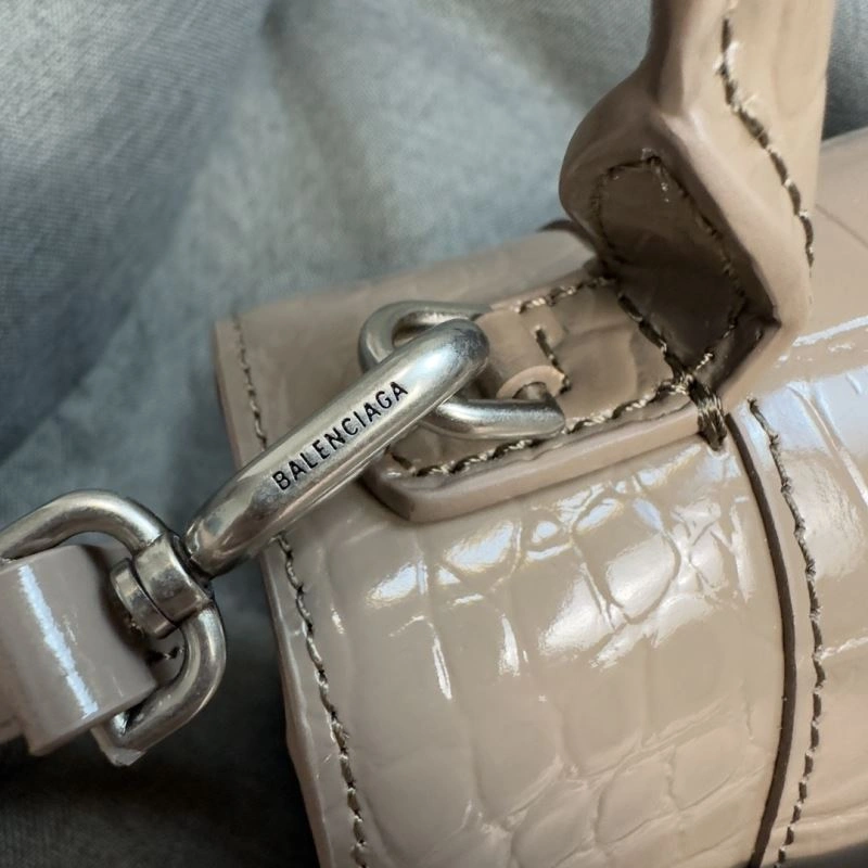 Original Balenciaga Hourglass Crocodile Print Bag with Silver Buckle