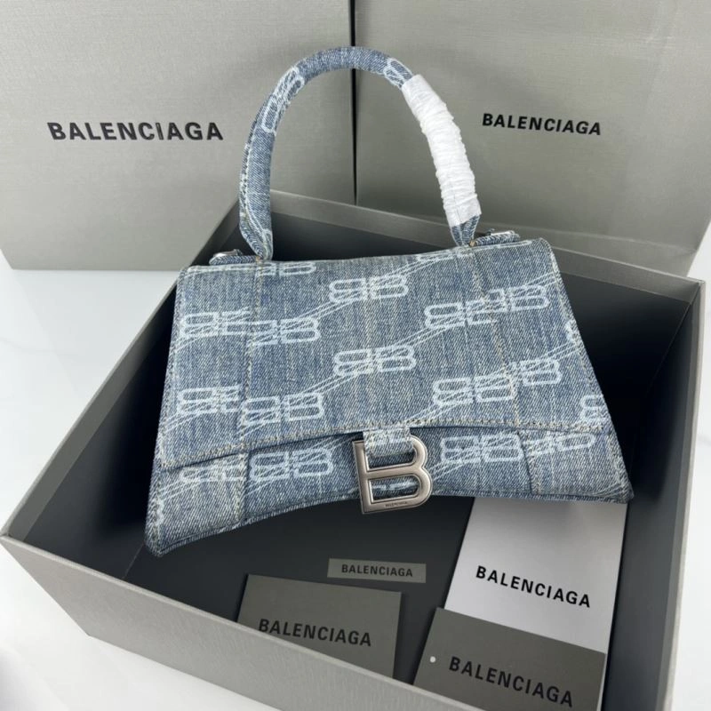 Balenciaga Hourglass Denim Blue Leather Bag - Chic Crescent Design