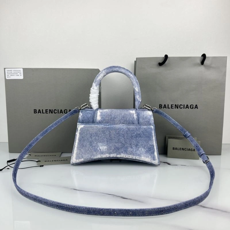 Reasonably priced Balenciaga Hourglass Denim Blue Leather Bag - Chic Curved Design