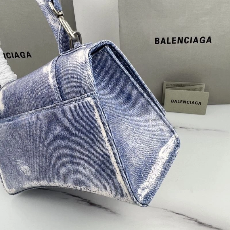Reasonably priced Balenciaga Hourglass Denim Blue Leather Bag - Chic Curved Design