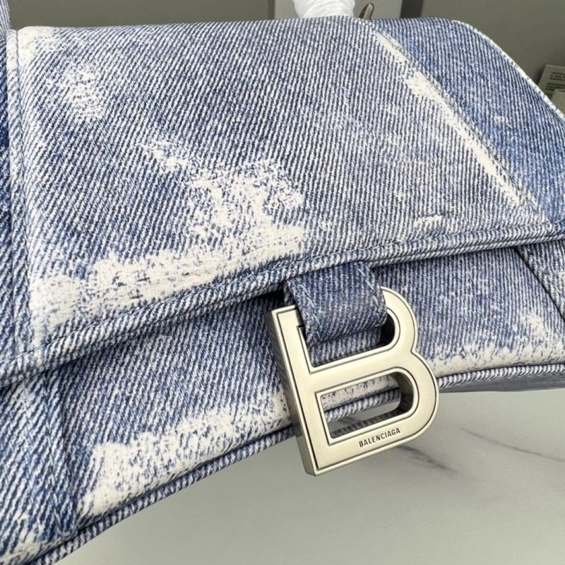 Reasonably priced Balenciaga Hourglass Denim Blue Leather Bag - Chic Curved Design