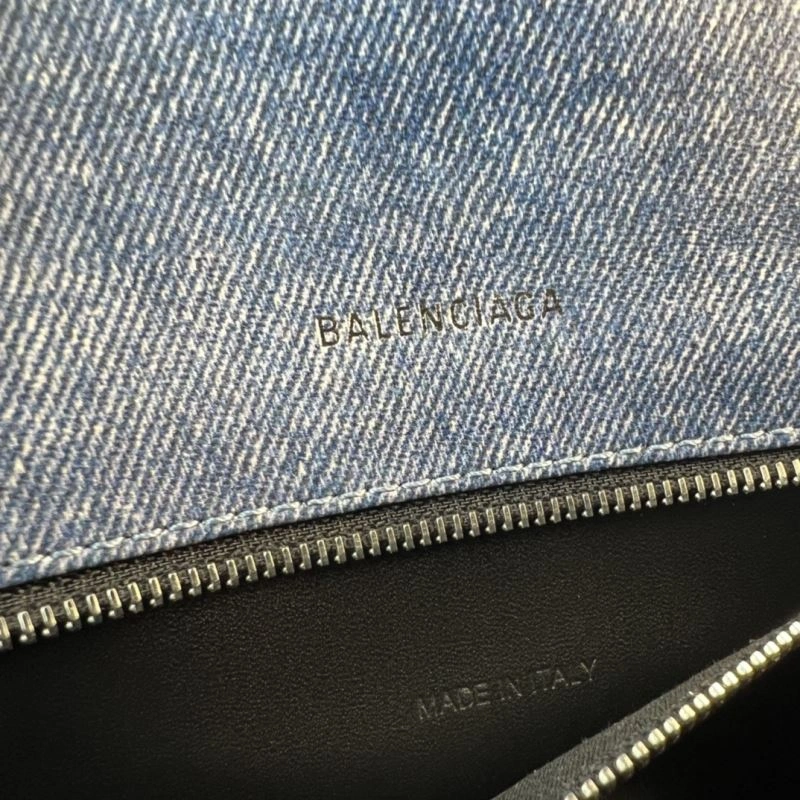Reasonably priced Balenciaga Hourglass Denim Blue Leather Bag - Chic Curved Design