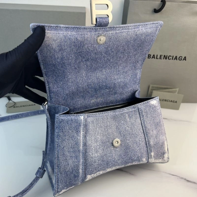 Reasonably priced Balenciaga Hourglass Denim Blue Leather Bag - Chic Curved Design