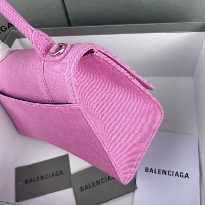 Mirror quality Balenciaga Hourglass Denim Pink Leather Bag - Trendy Curved Design