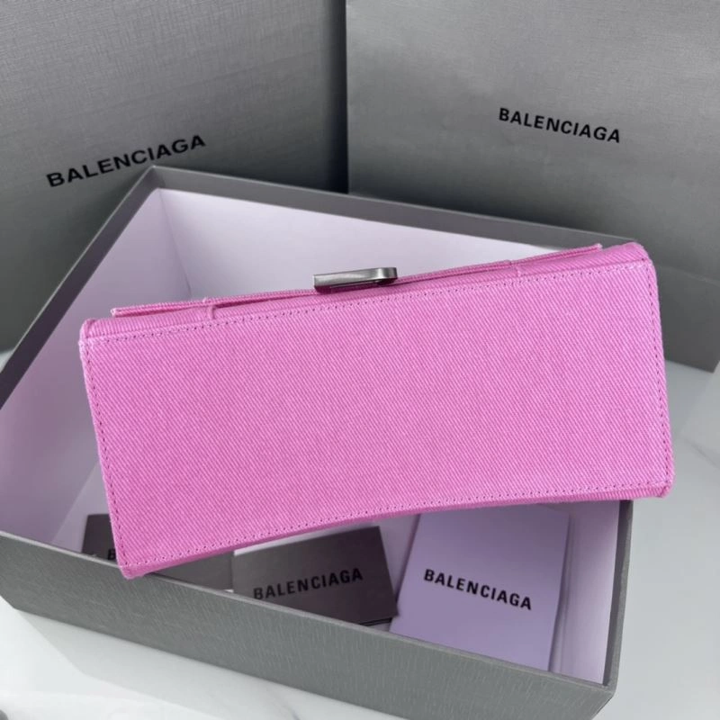 Mirror quality Balenciaga Hourglass Denim Pink Leather Bag - Trendy Curved Design