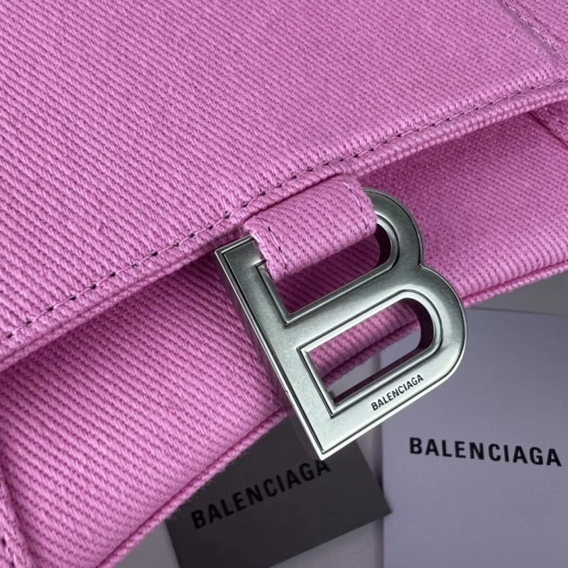 Mirror quality Balenciaga Hourglass Denim Pink Leather Bag - Trendy Curved Design