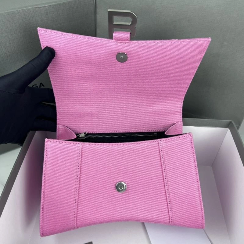 Mirror quality Balenciaga Hourglass Denim Pink Leather Bag - Trendy Curved Design
