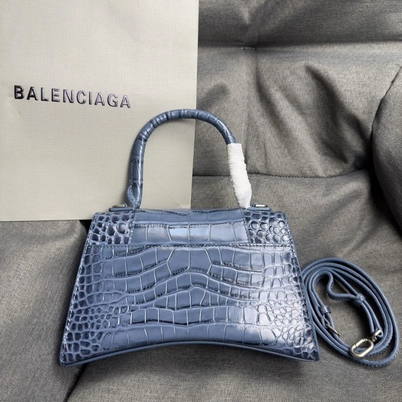 Reasonably priced Balenciaga Hourglass Gray Crocodile Pattern Bag with Silver Buckle