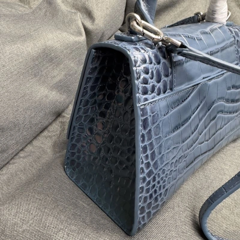 Reasonably priced Balenciaga Hourglass Gray Crocodile Pattern Bag with Silver Buckle