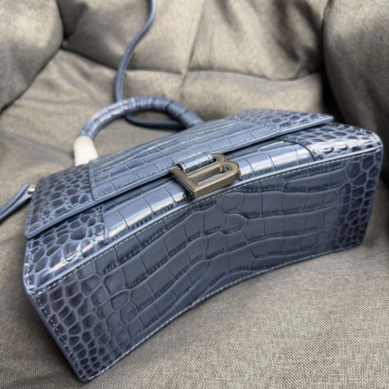Reasonably priced Balenciaga Hourglass Gray Crocodile Pattern Bag with Silver Buckle