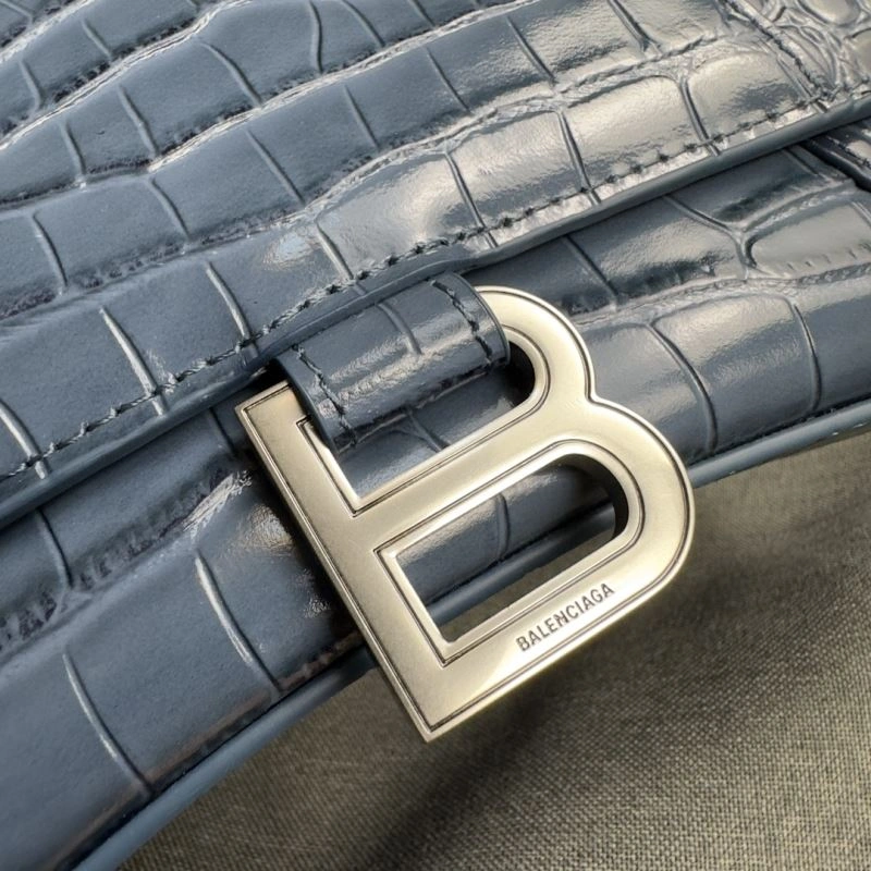 Reasonably priced Balenciaga Hourglass Gray Crocodile Pattern Bag with Silver Buckle