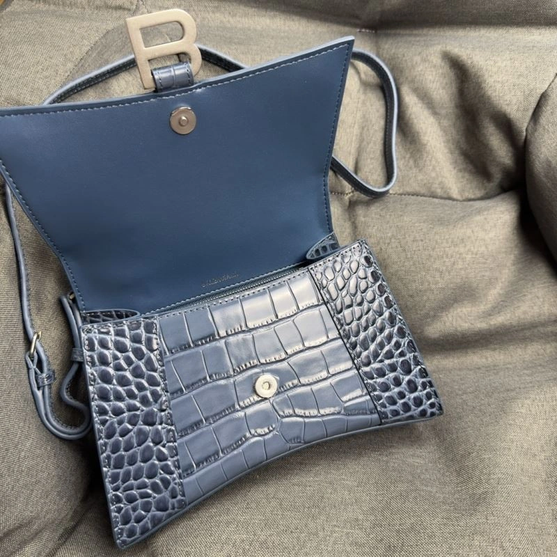 Reasonably priced Balenciaga Hourglass Gray Crocodile Pattern Bag with Silver Buckle