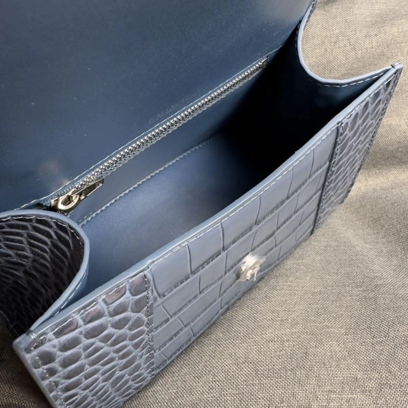 Reasonably priced Balenciaga Hourglass Gray Crocodile Pattern Bag with Silver Buckle