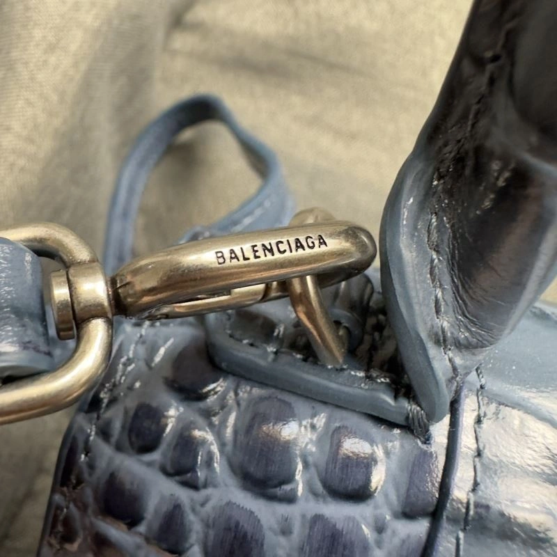 Reasonably priced Balenciaga Hourglass Gray Crocodile Pattern Bag with Silver Buckle