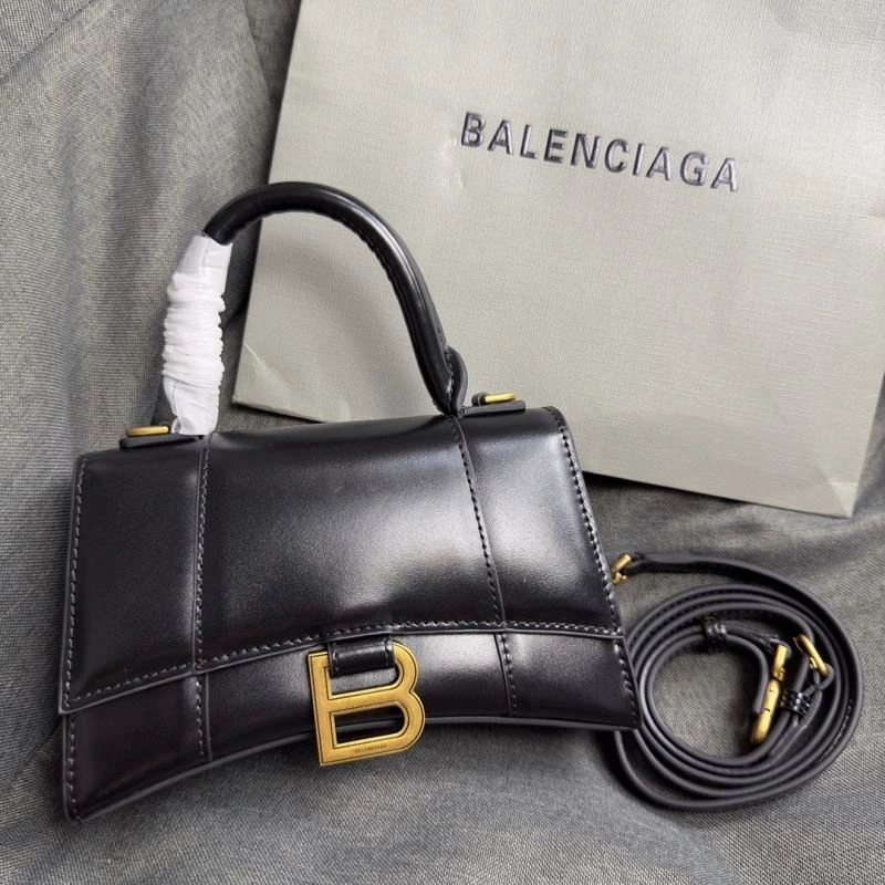 Balenciaga Hourglass XS Black Cowhide Bag with Metallic B Tab