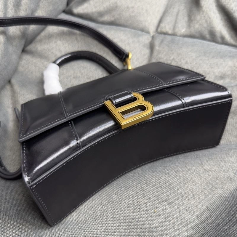 Top mirror Balenciaga Hourglass XS Black Cowhide Bag with Metallic B Tab