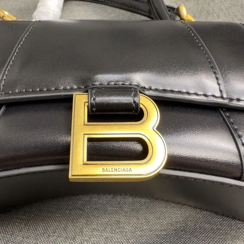 Top mirror Balenciaga Hourglass XS Black Cowhide Bag with Metallic B Tab