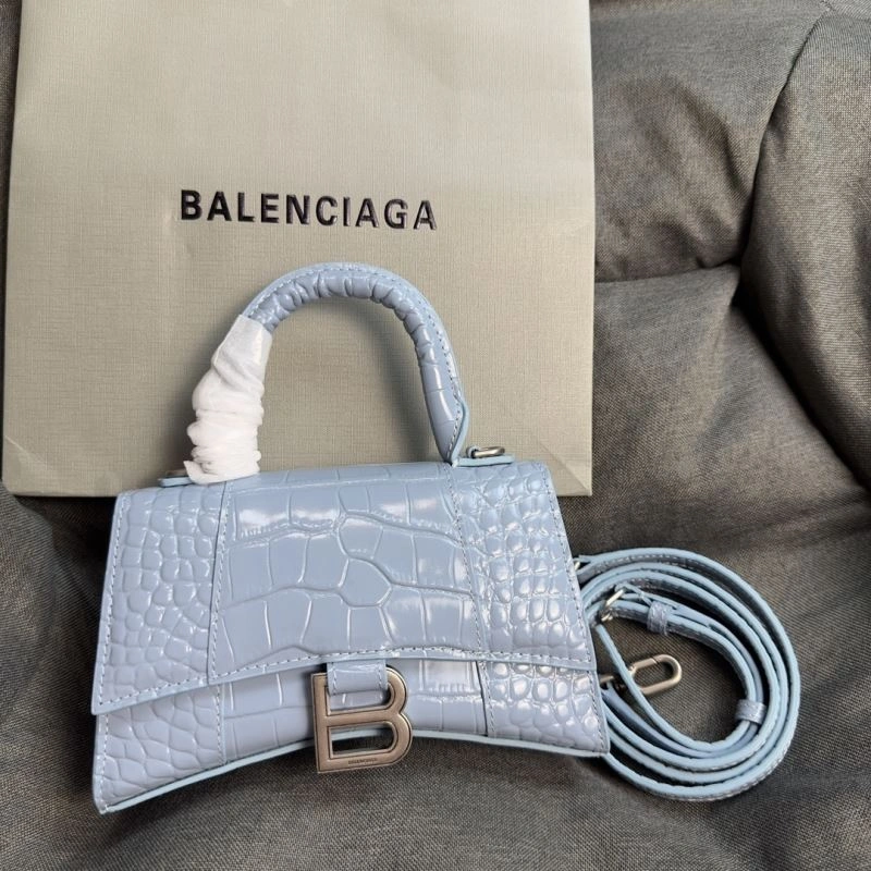 Balenciaga Hourglass XS Crocodile Pattern Bag in Fog Blue