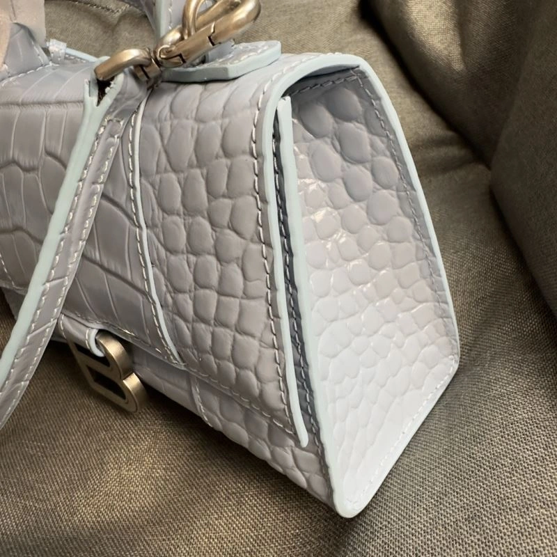 Economical Balenciaga Hourglass XS Crocodile Pattern Bag in Fog Blue