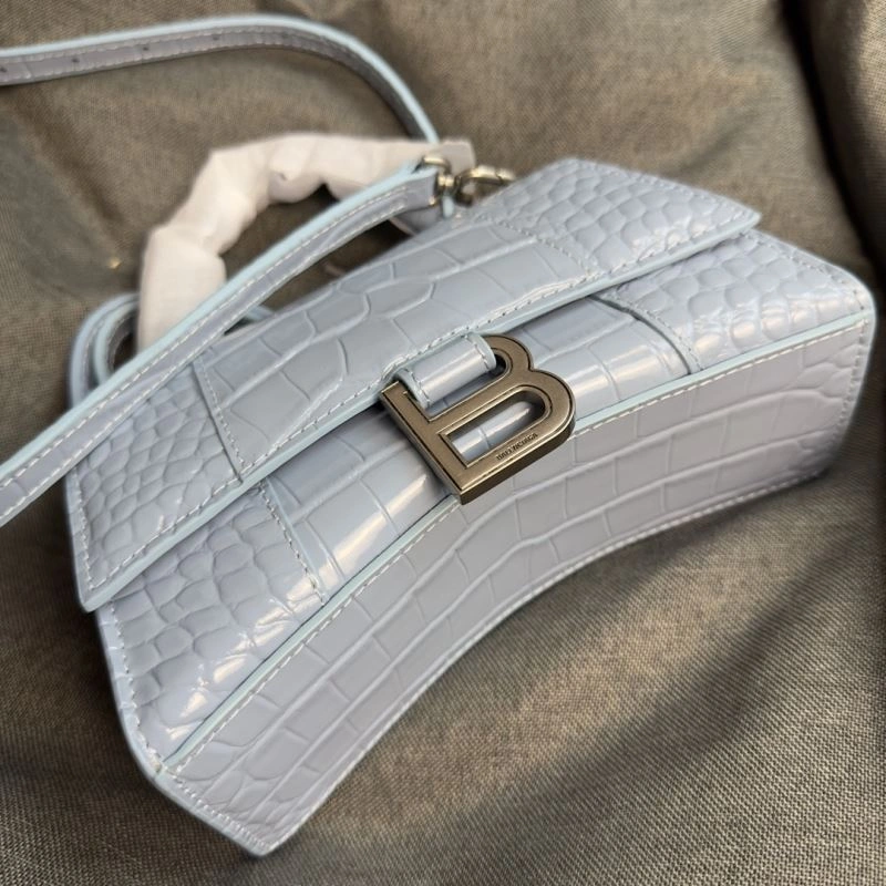 Economical Balenciaga Hourglass XS Crocodile Pattern Bag in Fog Blue