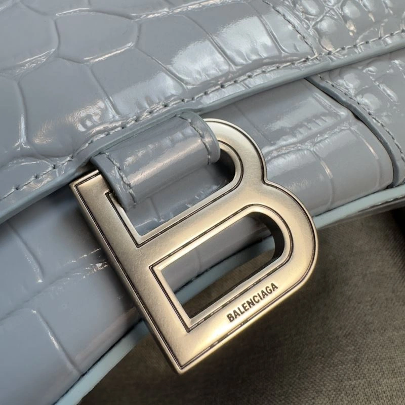 Economical Balenciaga Hourglass XS Crocodile Pattern Bag in Fog Blue