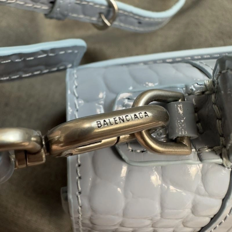 Economical Balenciaga Hourglass XS Crocodile Pattern Bag in Fog Blue