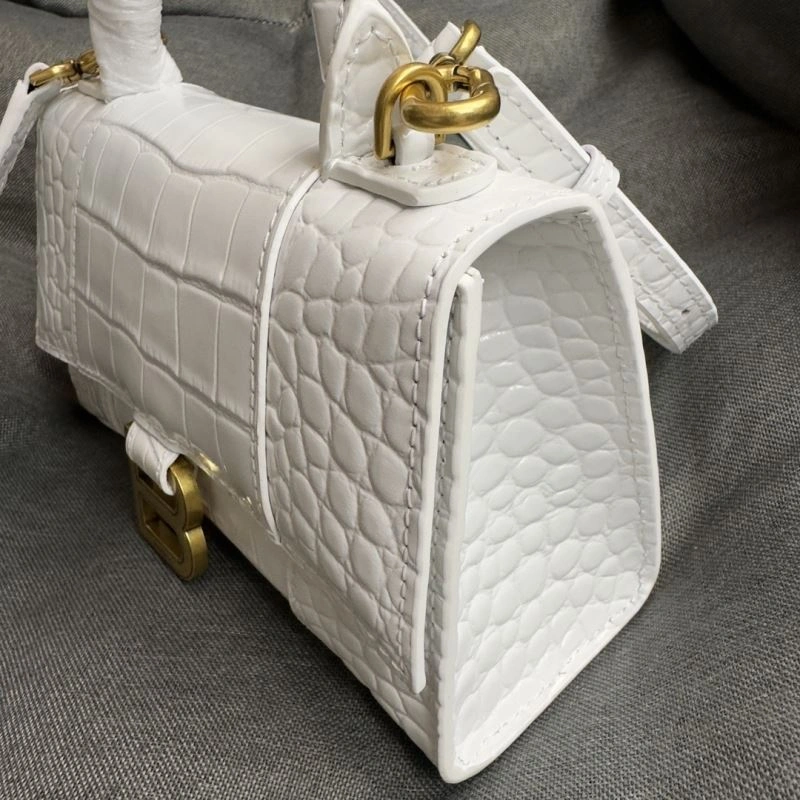 Official Balenciaga Hourglass XS Crocodile Pattern Bag with Gold Buckle