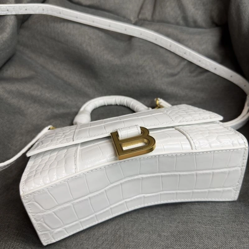 Official Balenciaga Hourglass XS Crocodile Pattern Bag with Gold Buckle