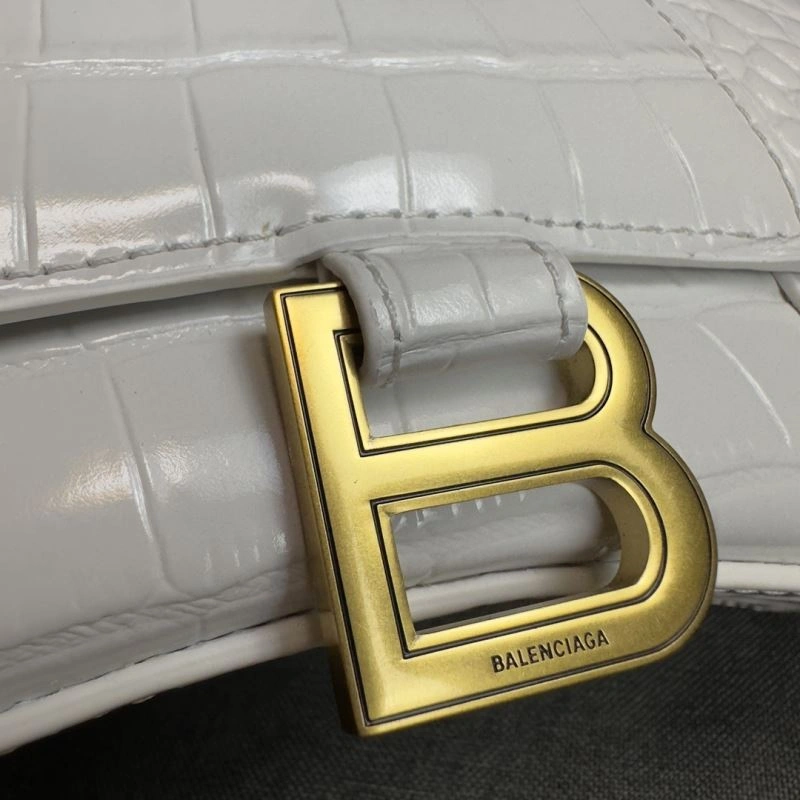 Official Balenciaga Hourglass XS Crocodile Pattern Bag with Gold Buckle