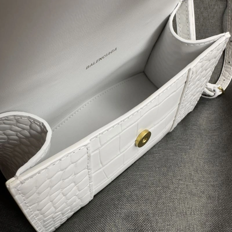 Official Balenciaga Hourglass XS Crocodile Pattern Bag with Gold Buckle