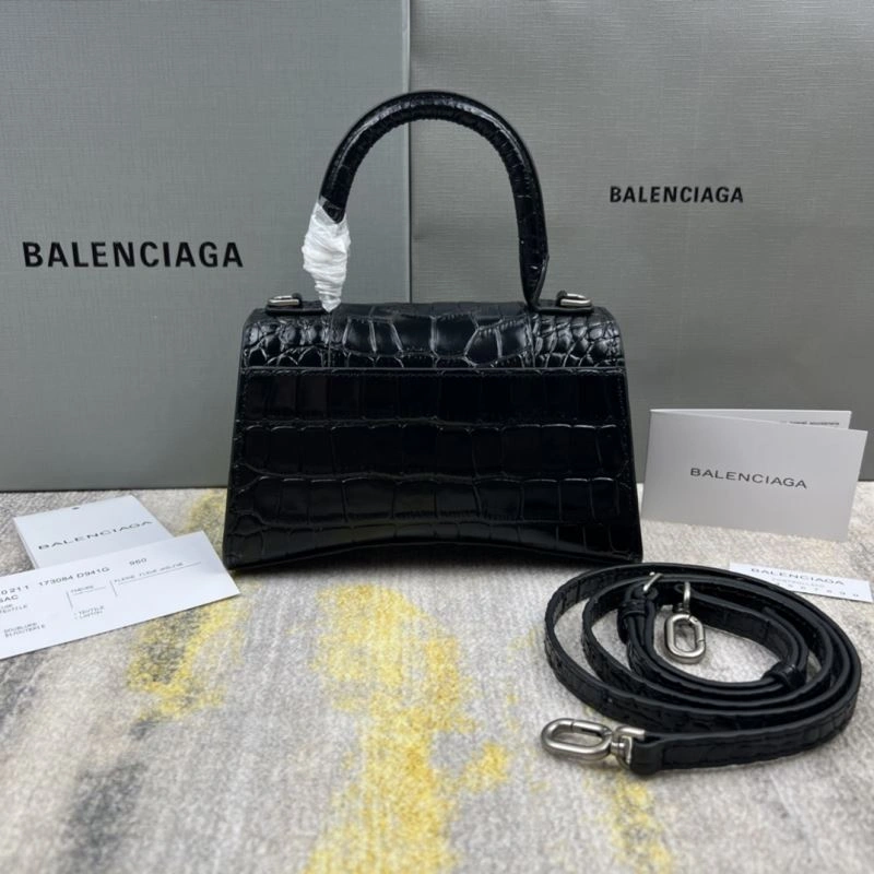 Balenciaga Hourglass XS Crocodile Pattern Bag with Silver Buckle