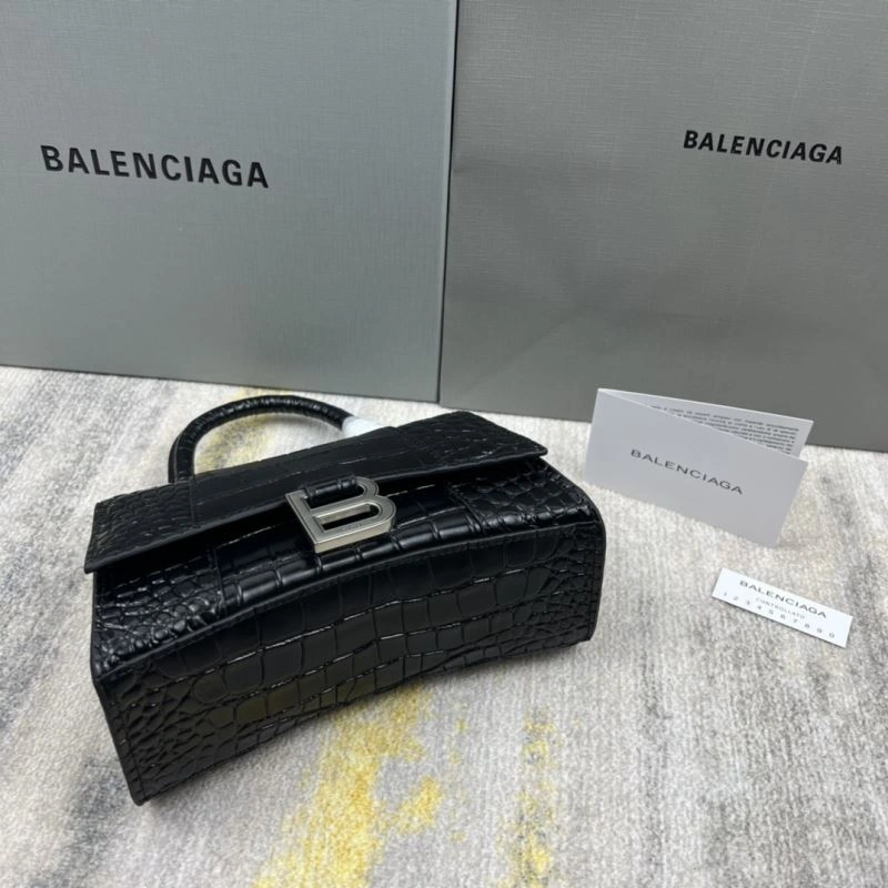 High accuracy Balenciaga Hourglass XS Crocodile Pattern Bag with Silver Buckle