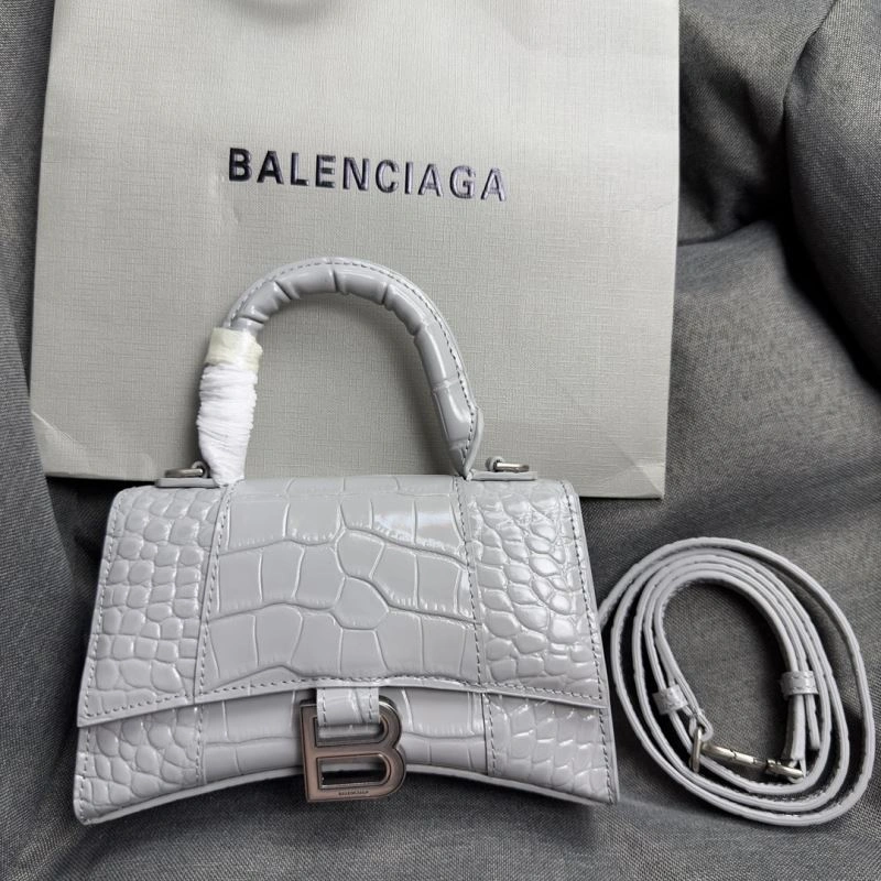 Balenciaga Hourglass XS Crocodile Pattern Bag with Silver Buckle