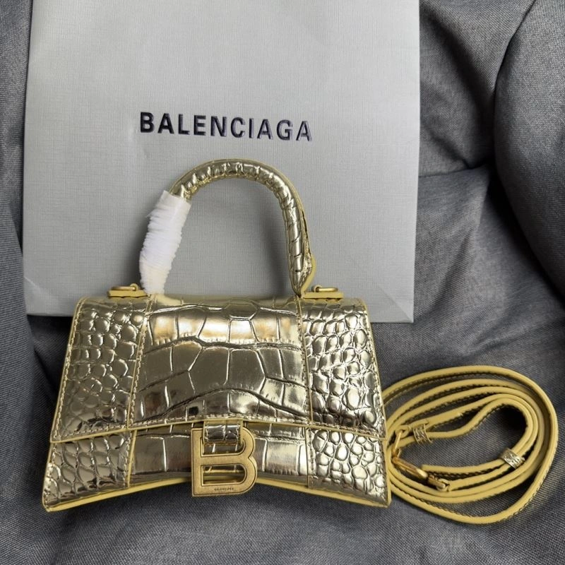 Balenciaga Hourglass XS Crocodile Pattern Gold Buckle Bag