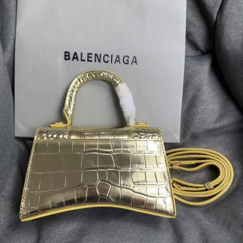 Inexpensive Balenciaga Hourglass XS Crocodile Pattern Gold Buckle Bag