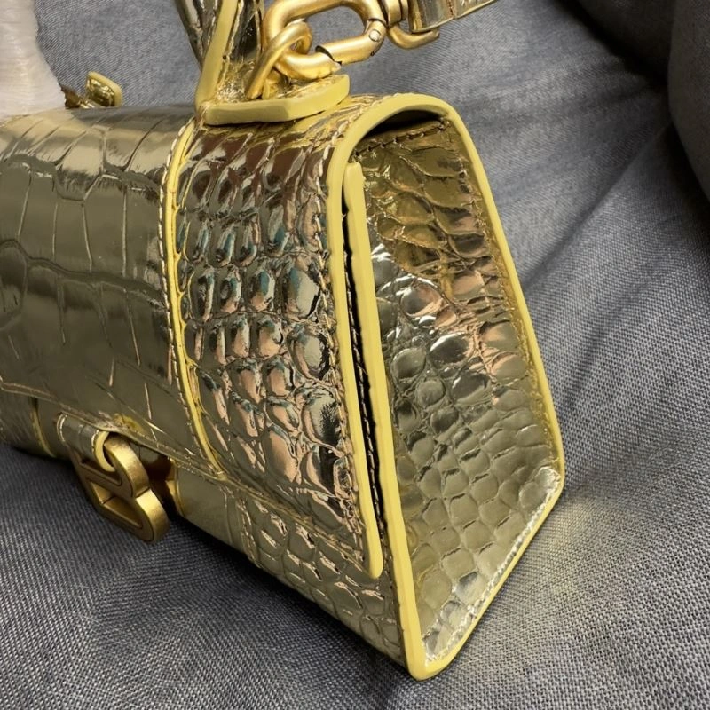 Inexpensive Balenciaga Hourglass XS Crocodile Pattern Gold Buckle Bag