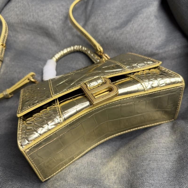 Inexpensive Balenciaga Hourglass XS Crocodile Pattern Gold Buckle Bag
