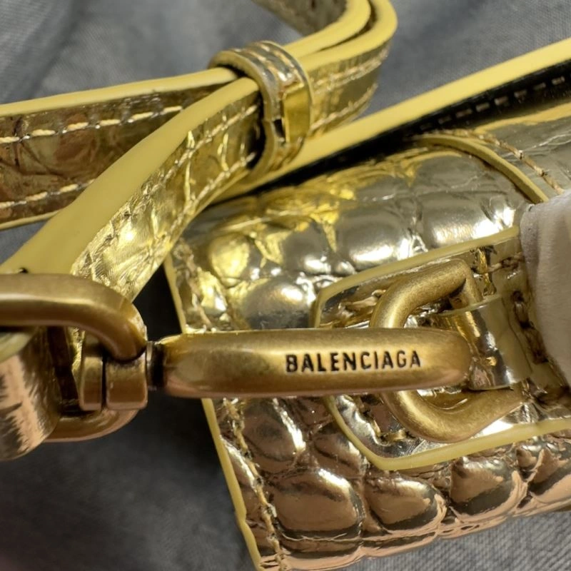 Inexpensive Balenciaga Hourglass XS Crocodile Pattern Gold Buckle Bag