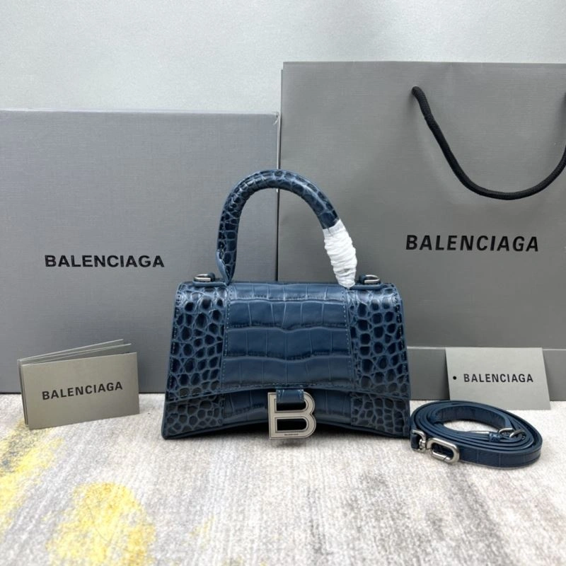 Balenciaga Hourglass XS Gray-Blue Crocodile Pattern Bag