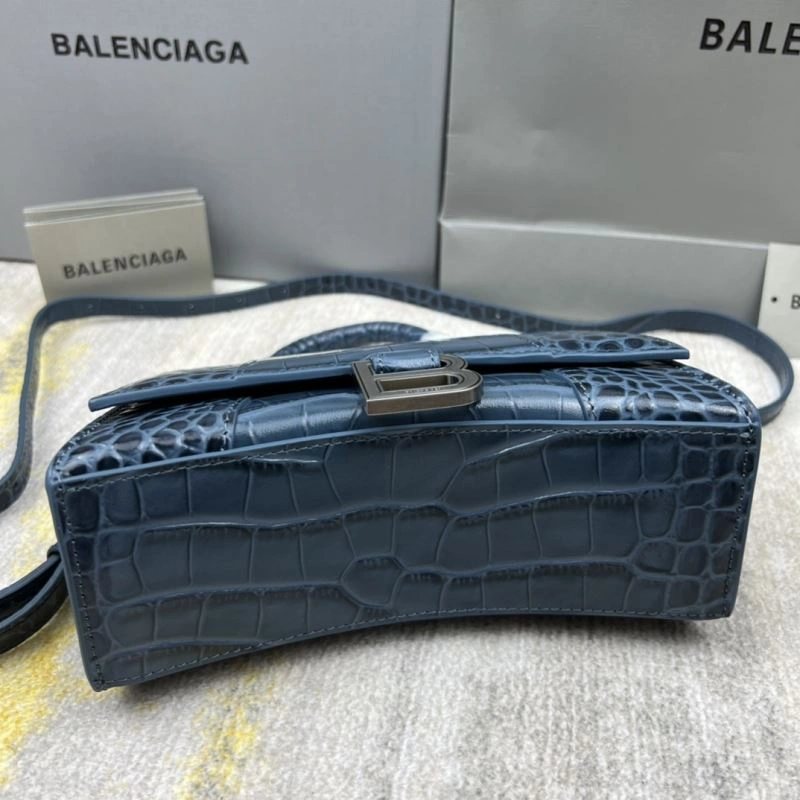 Top mirror Balenciaga Hourglass XS Gray-Blue Crocodile Pattern Bag