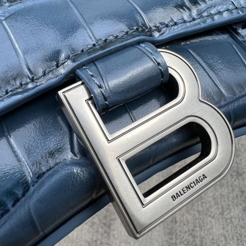 Top mirror Balenciaga Hourglass XS Gray-Blue Crocodile Pattern Bag
