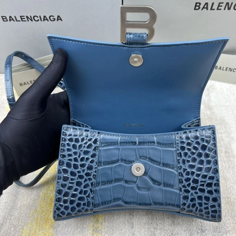 Top mirror Balenciaga Hourglass XS Gray-Blue Crocodile Pattern Bag